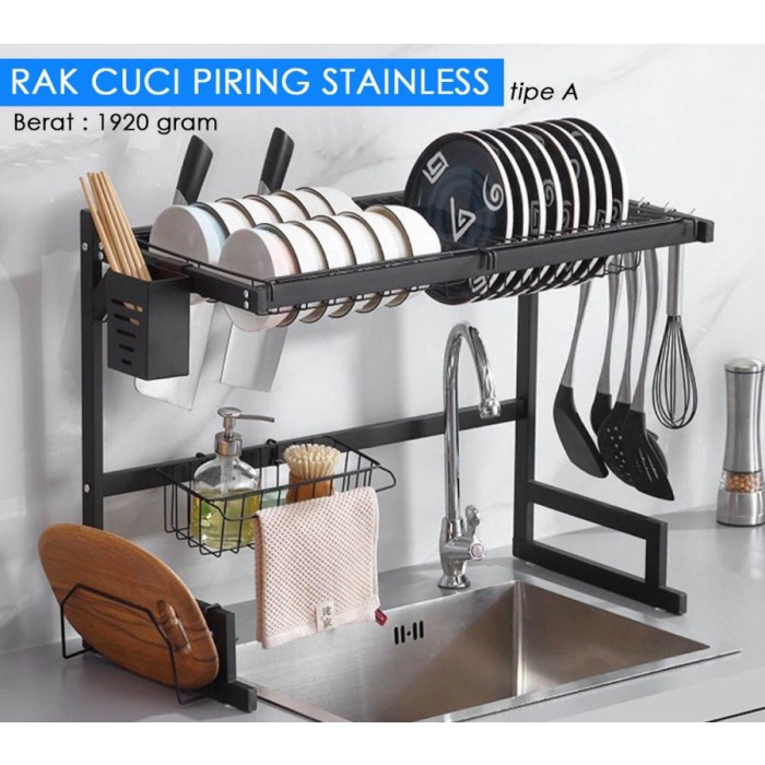 Jual RAK CUCI PIRING 2 UKURAN STAINLESS HITAM ANTI KARAT SUBRON S65 ...