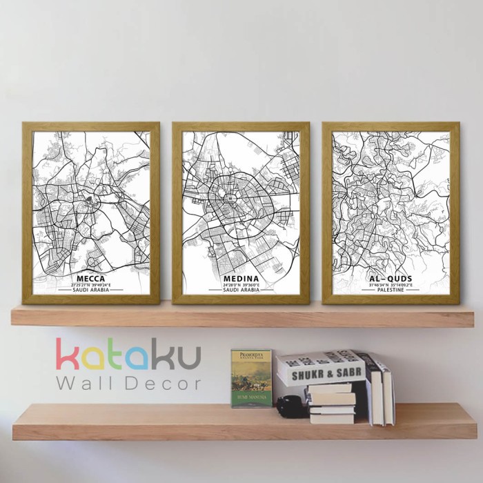 Jual TX246 Set Poster City Map Art Peta Mekah Madinah Al-Quds Hiasan ...