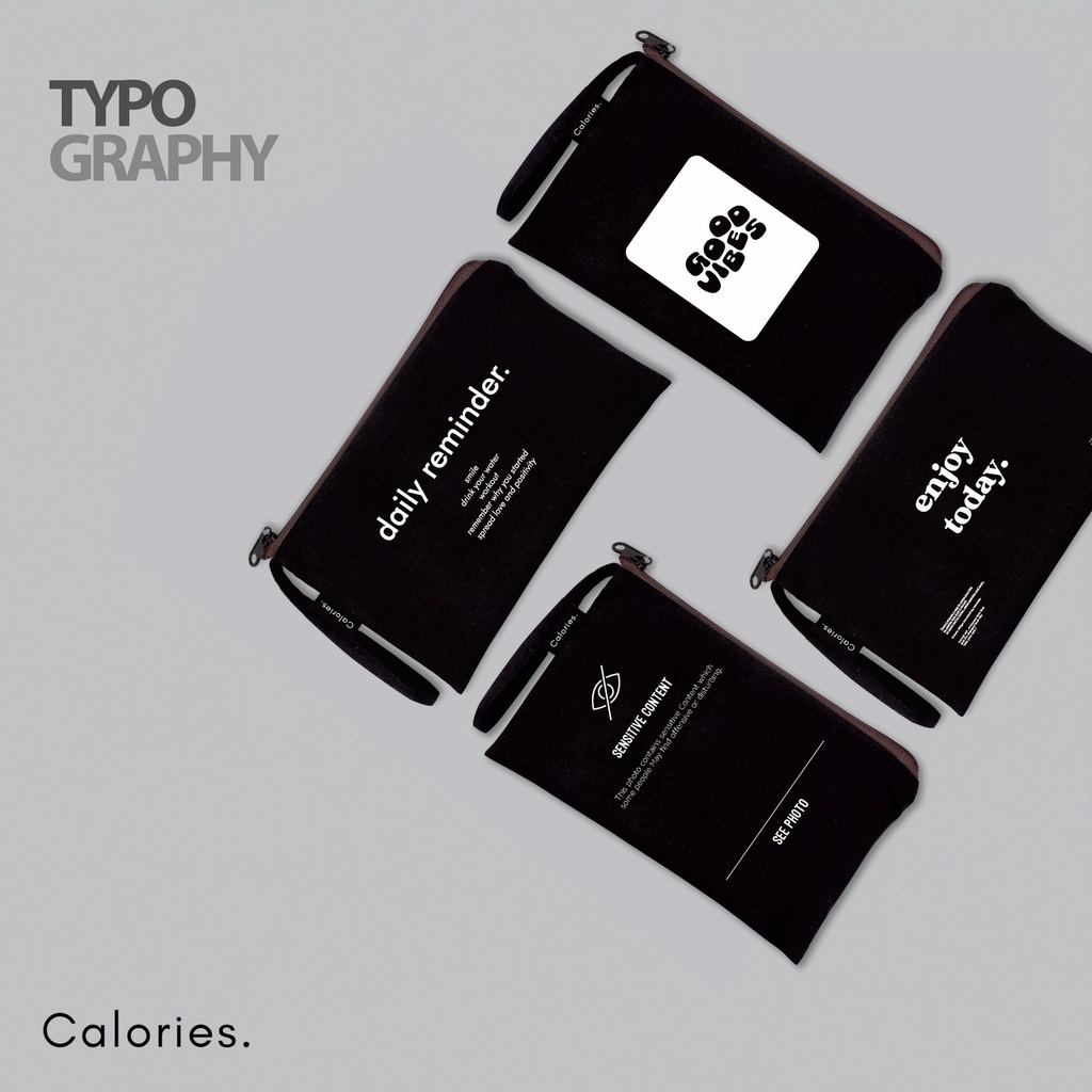 Jual Pouch Hitam minimalist Typography , tulisan Text Stylish lucu ...