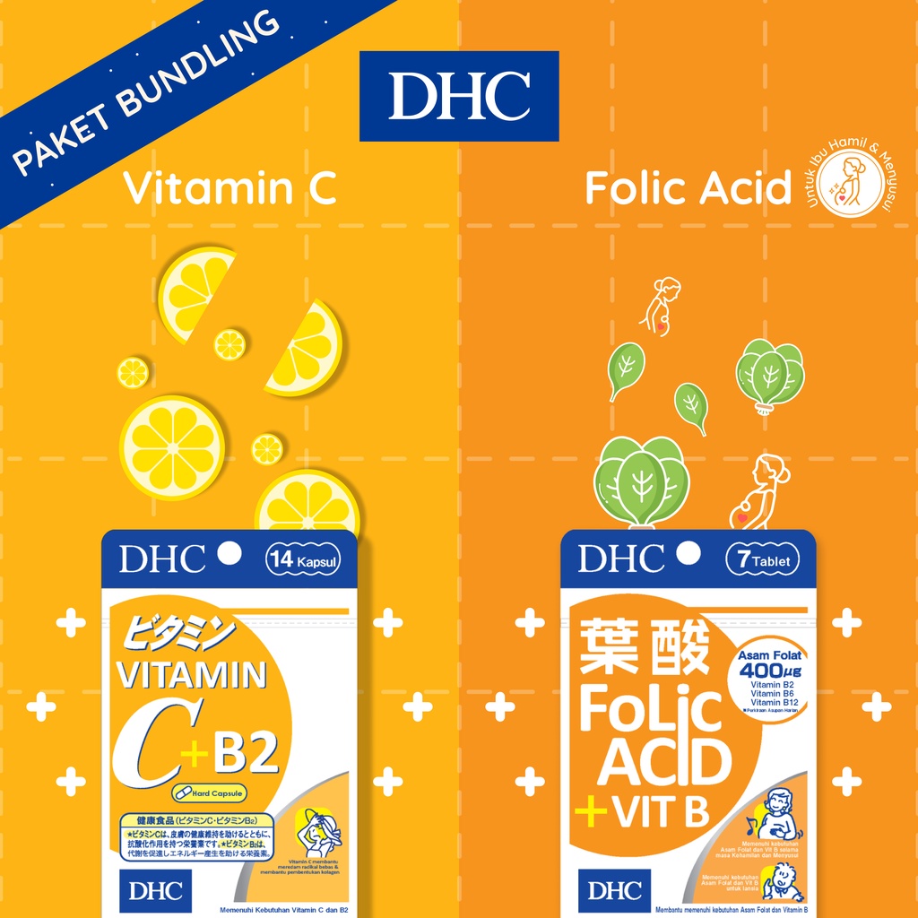 Jual Paket Bundling DHC Vitamin C + B2 dan DHC Folic Acid + Vit B ...