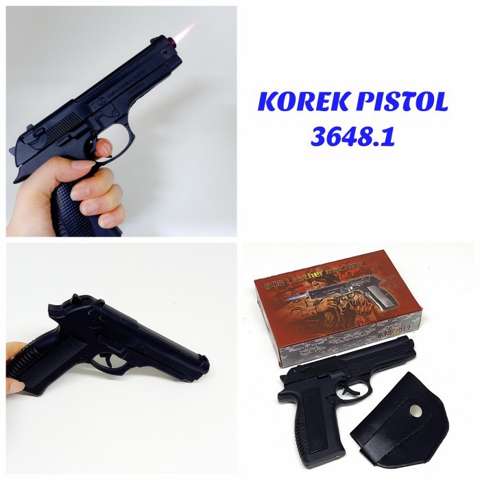 Jual Korek Api Pistol M9 608 Silver Leather Machine//Korek Api Gas Full ...