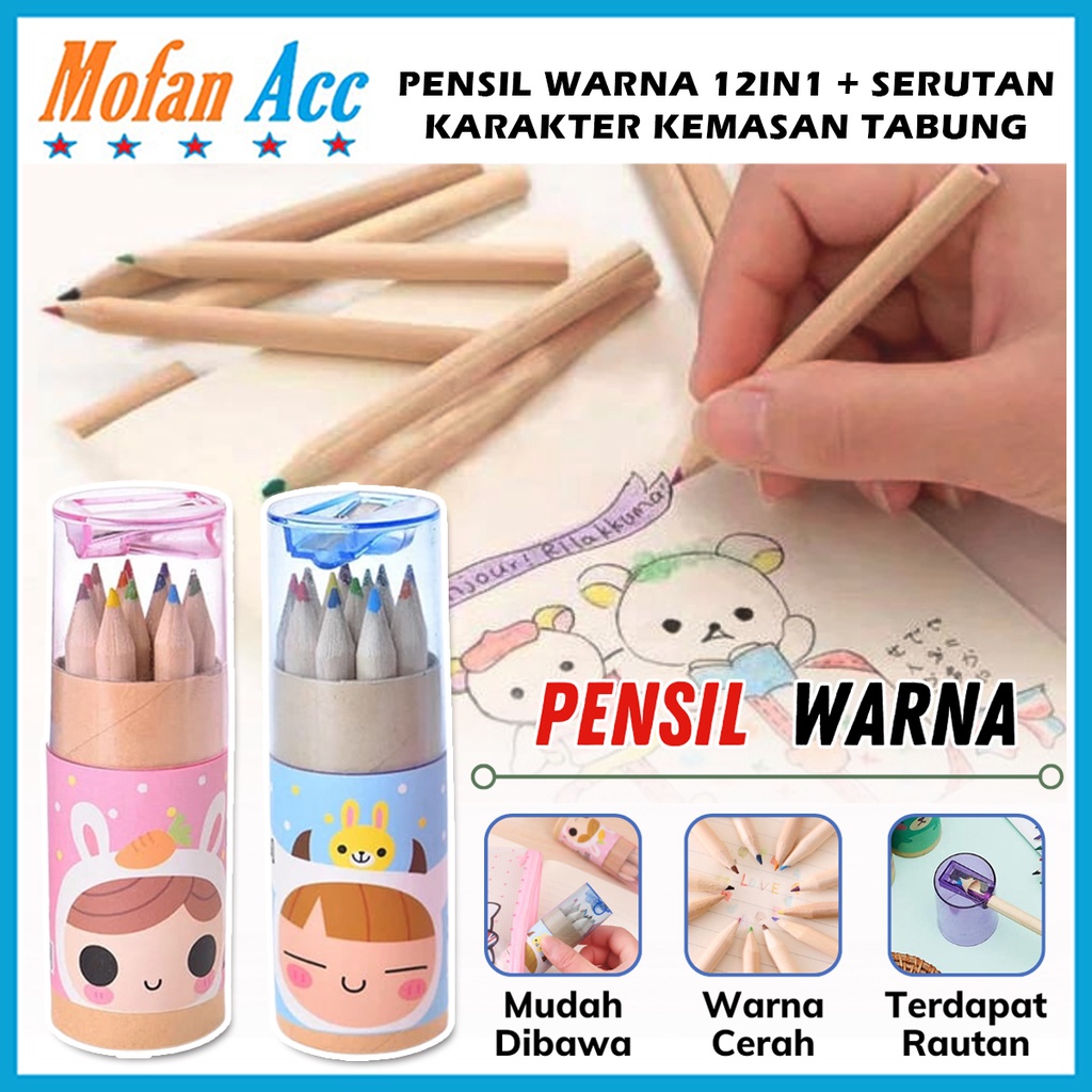 Jual Pensil Warna 12in1 Serutan Karakter Kemasan Tabung Color
