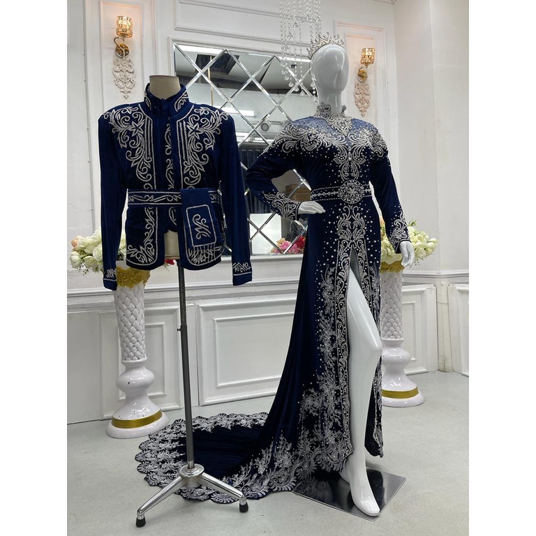 Jual Sepasang kebaya pengantin bludru | kebaya pengantin bludru hitam ...