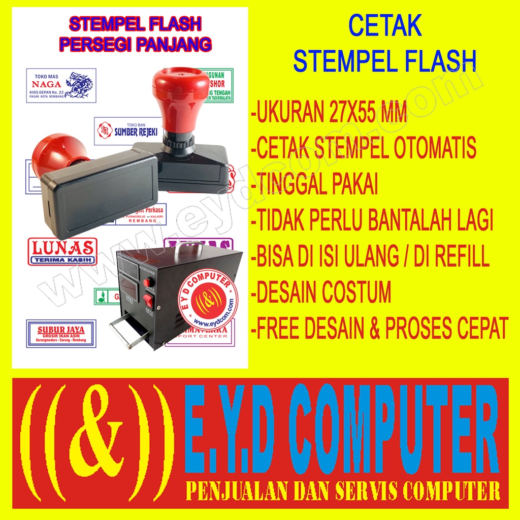 Jual CETAK STEMPEL FLASH 27X55MM PERSEGI PANJANG FREE DESAIN COSTUM CAP ...