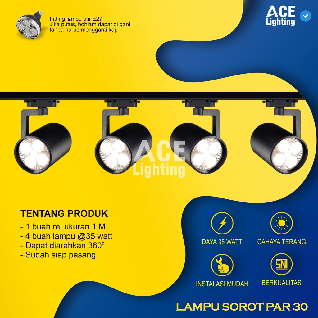 Jual Paket lampu sorot rel track 35 watt isi 4 lampu tabung spotlight ... Jual Paket lampu sorot rel track 35 watt isi 4 lampu tabung spotlight ...