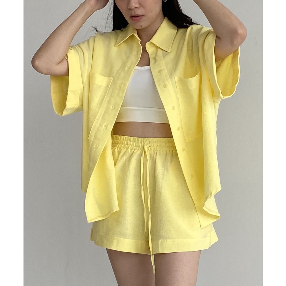 Jual Peach Poppy GINNA Premium Linen One Set Celana Pendek - Setelan ...