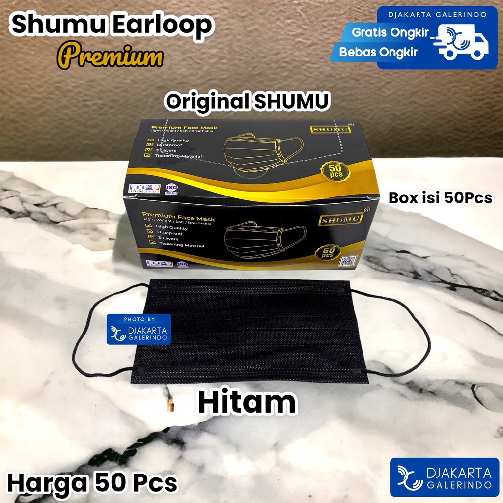 Jual Masker Earloop Hitam Premium 3Ply Original isi 50Pcs | Shopee ...