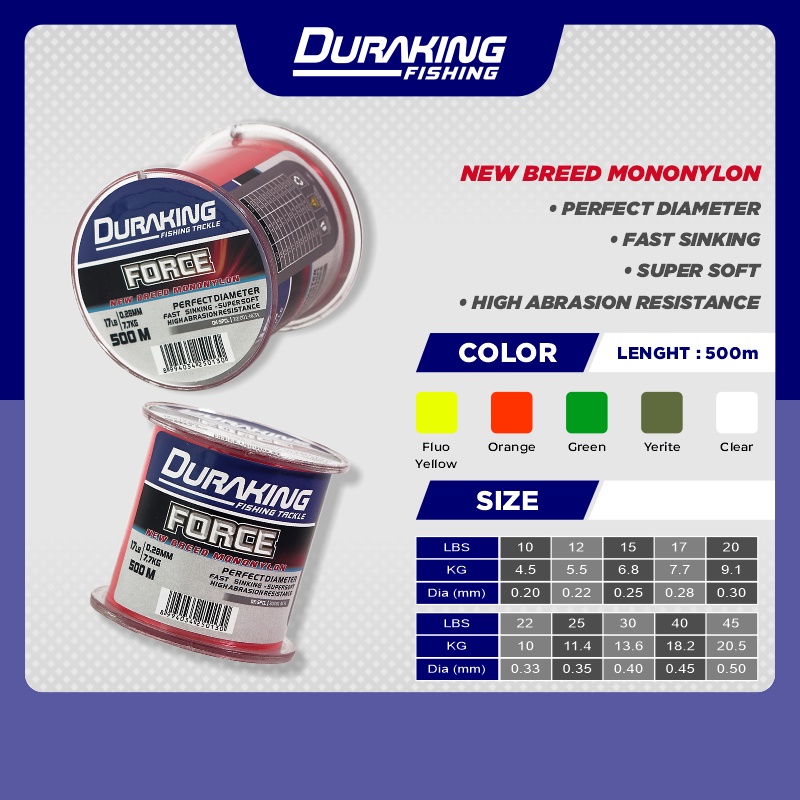 Jual Duraking Force 500 M (Fishing Line Mono) - Single Pack | Shopee ...