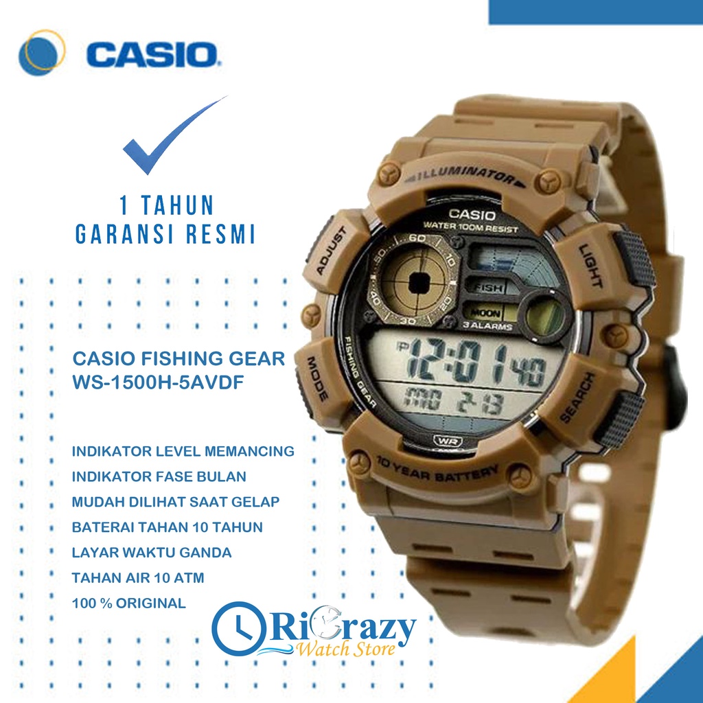 Jual [ PROMO ] Jam Tangan Pria Casio WS-1500H-5A Digital Fishing Gear ...
