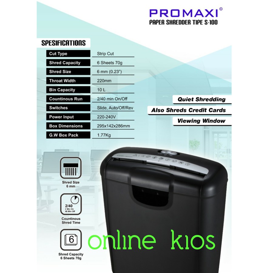 Jual MESIN PENGHANCUR POTONG KERTAS PROMAXI S 100 / PAPER SHREDDER S100 ...
