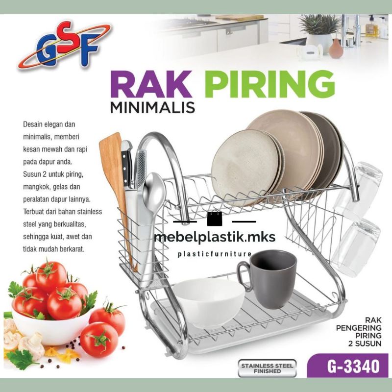 Jual Rak Piring Minimalis Modern 2 Tingkat Stainless Steel GSF Silver ...