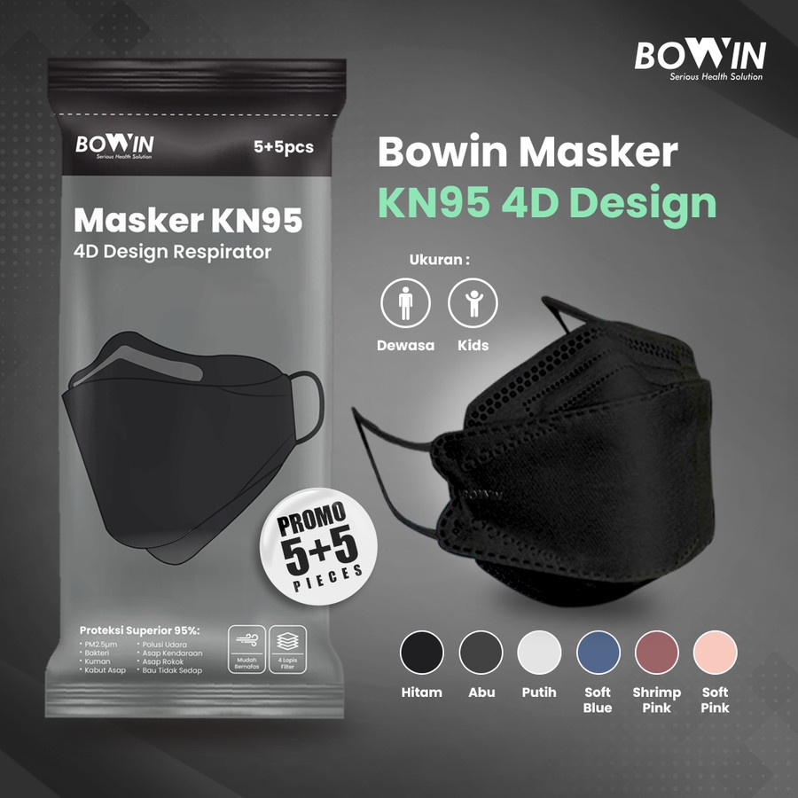 Jual Bowin Mask Kn95 Masker Wajah 4D 5 lembar | Shopee Indonesia