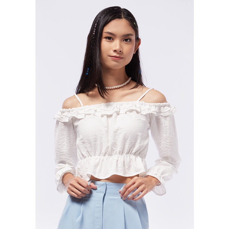 Jual COLORBOX Off Shoulder Ruffled Top Off White | Shopee Indonesia