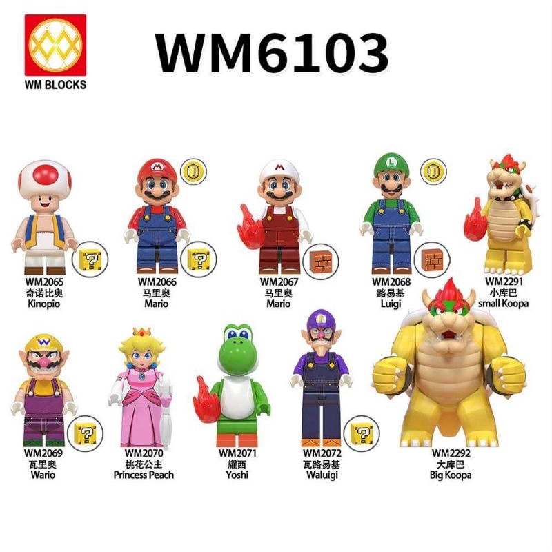 Jual Mainan figure super mario luigi koopa coppa waluigi kinopio wario ...
