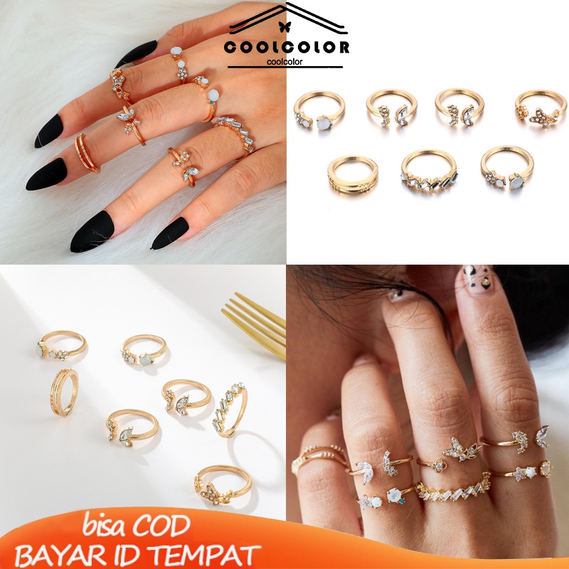 Jual COD ️cincin 7pcs set cincin titanium korea anti karat anti luntur selamanya ring kupu kupu ...