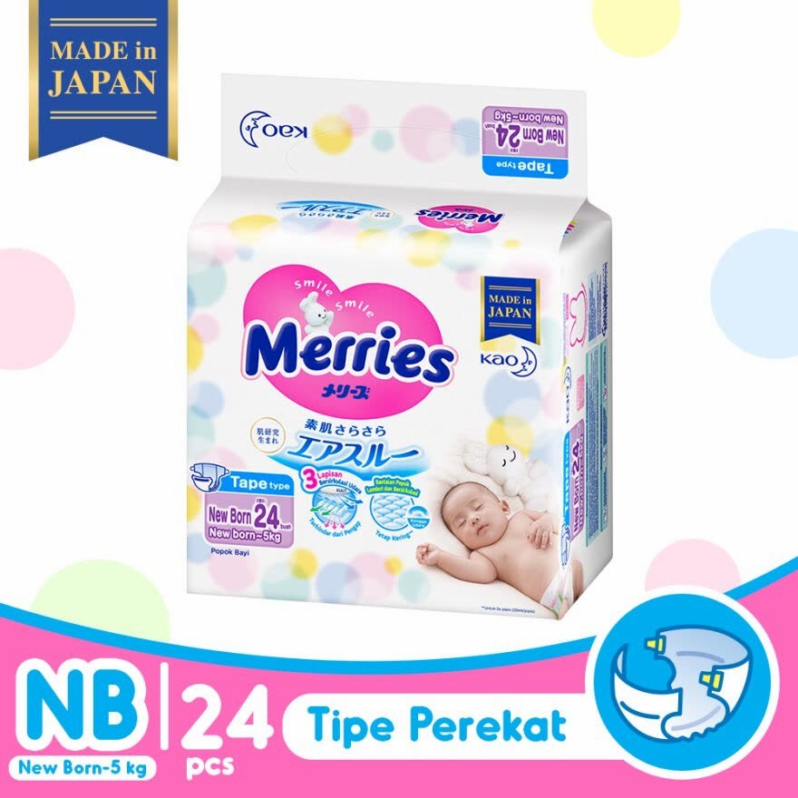 Jual Merries New Born Baby Diapers 24'S/Popok Perekat (tape) | Shopee ...