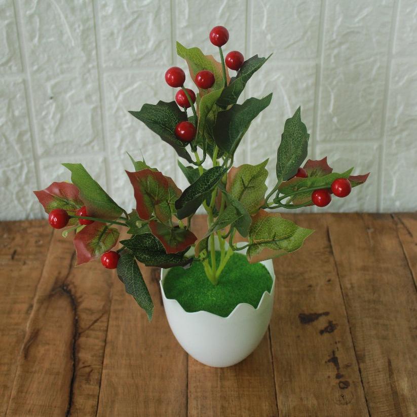 Jual RANGKAIAN BUNGA CERI C5 ARTIFICIAL POT PLASTIK OMBAK BULAT ...