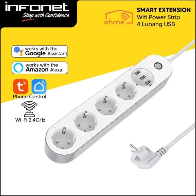 Jual OHME Smart Extension Wifi Colokan Pintar 4 Lubang USB Power Strip ...