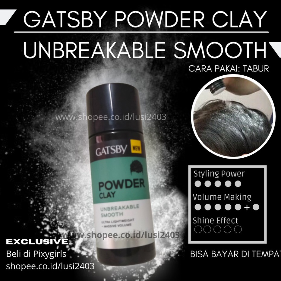 Jual TERMURAH Gatsby Powder Clay Unbreakable Smooth Hair Styling Powder ...