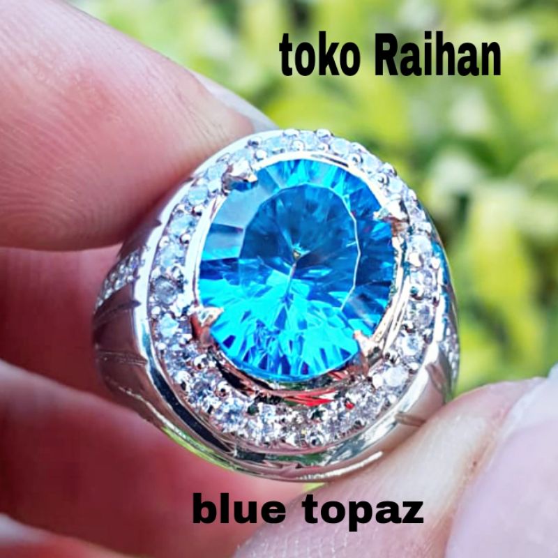 Jual CINCIN BATU BLUE TOPAZ MEWAH ELEGAN | Shopee Indonesia
