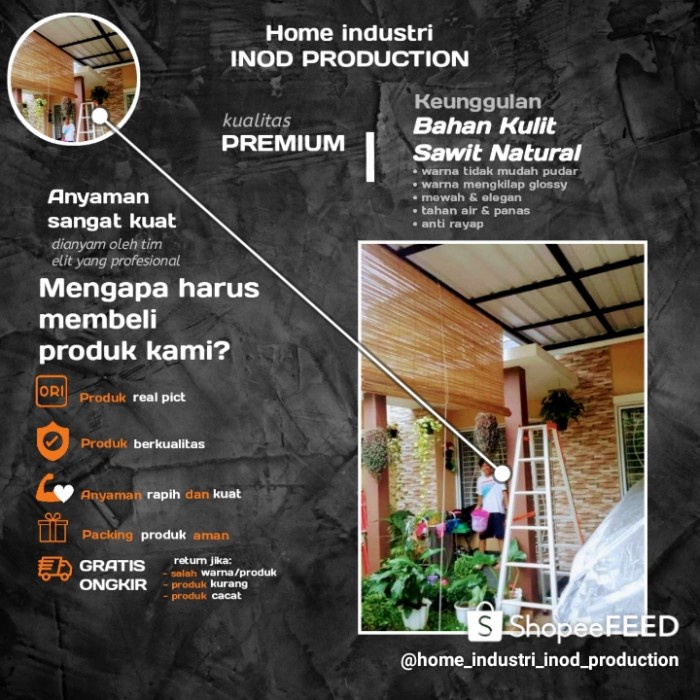 Jual Tirai Bambu Sawit Outdoor Natural Ukuran 2X2M Plus Tali Katrol ...