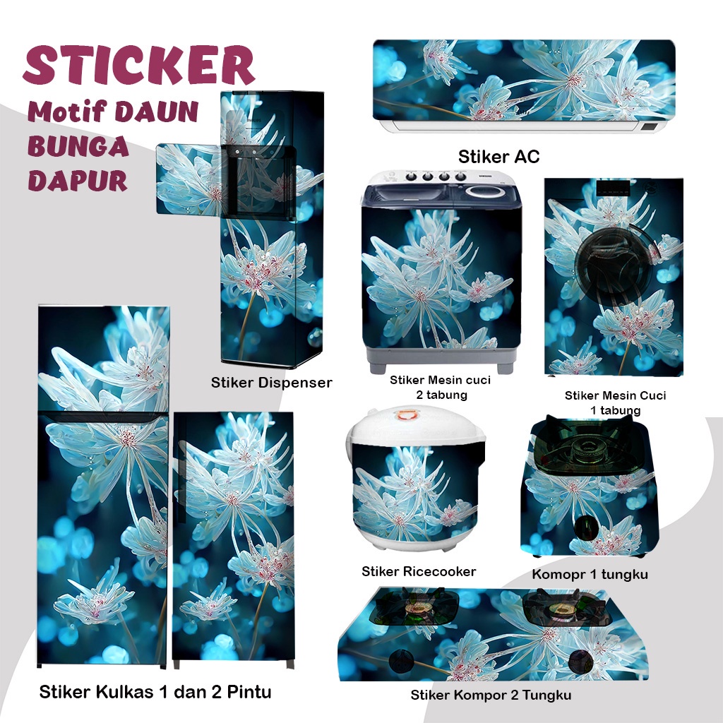 Jual Motif Bunga Stiker kulkas kompor mesin cuci 1 2 pintu tabung mata ...