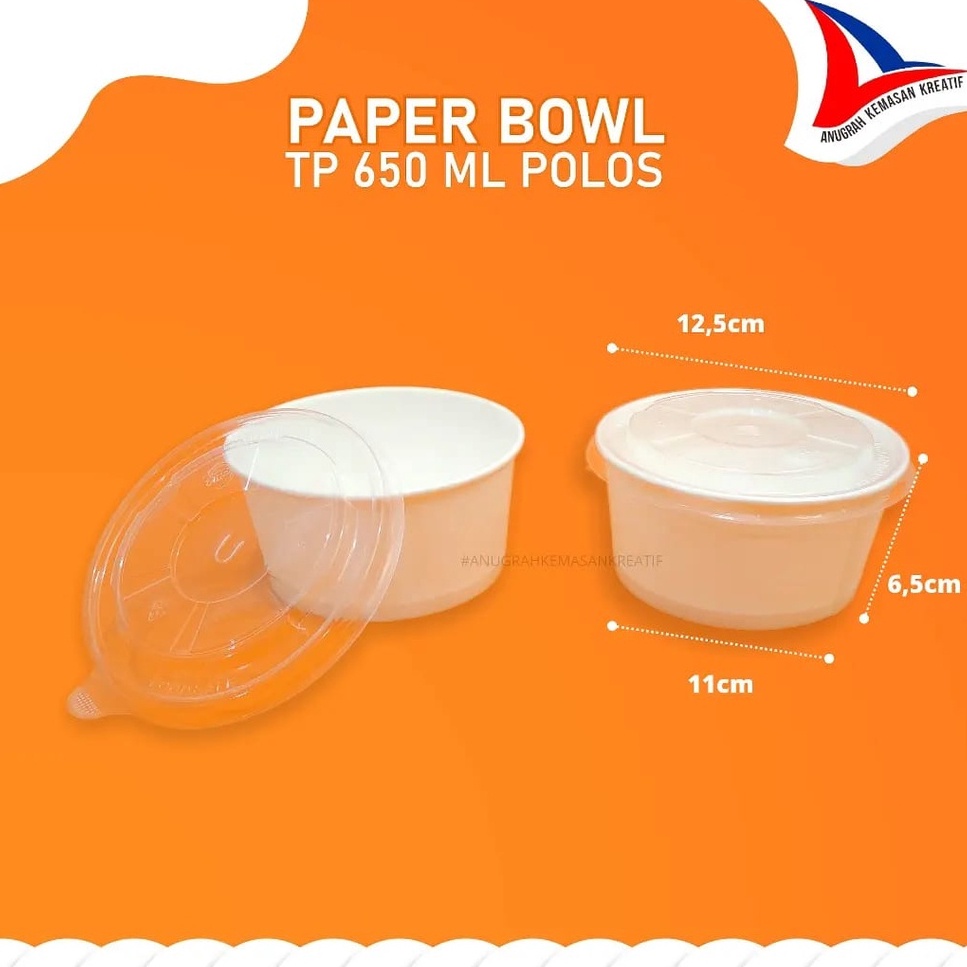 Jual PAPER BOWL TP 650ML PT POLOS (25/500) | Shopee Indonesia