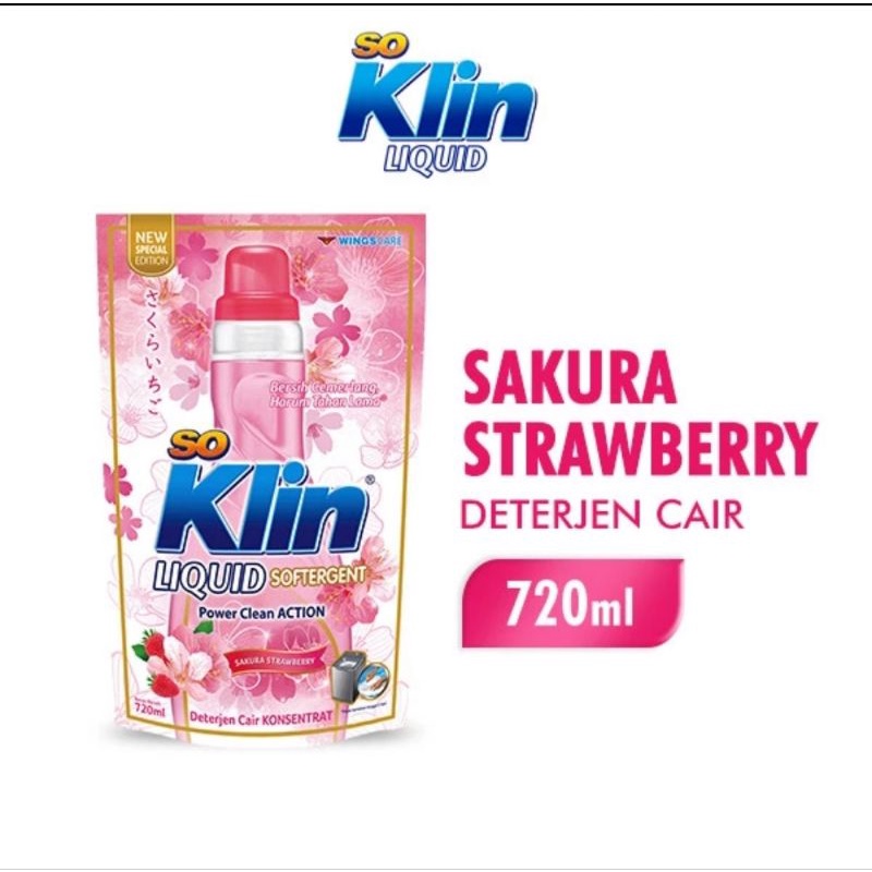 Jual SoKlin Liquid Softergent Power Action Clean Sakura Strawberry 720ml | Shopee Indonesia