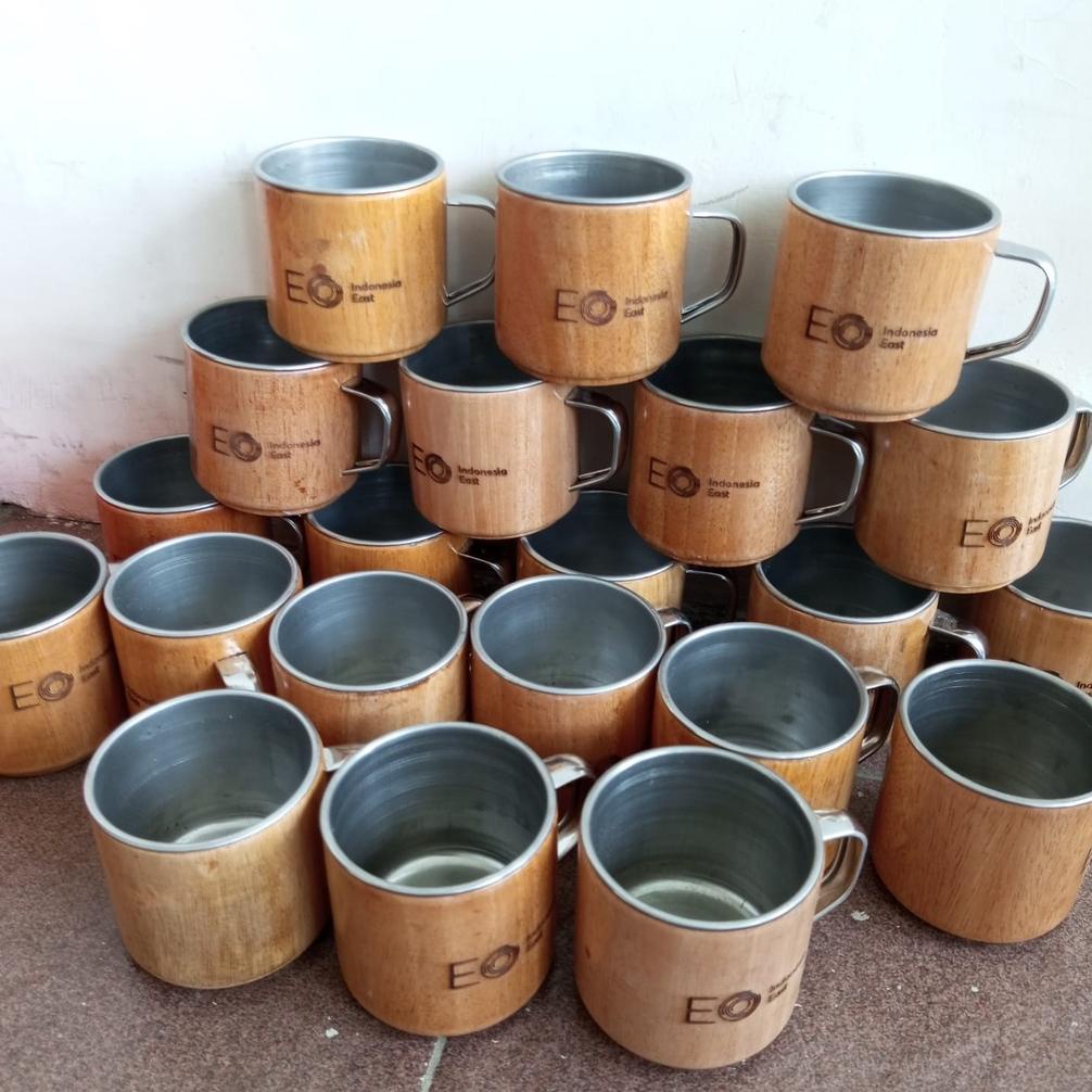 Jual Gelas Cangkir Kopi Kayu Wooden Cup Gagang Stainless Premium Bahan ...