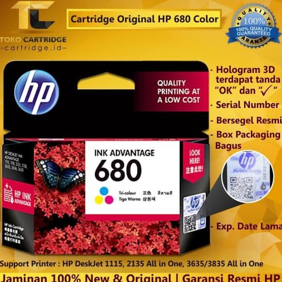 Jual Tinta HP 680 Color ORIGINAL Katrid HP 680 HP680 Catridge HP 680 ...
