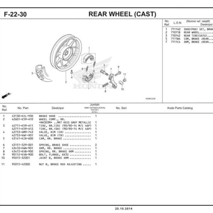 Jual As Paha Rem Belakang/Cam Rr Brake Vario 125|150 (43141-Kzr-600 ...