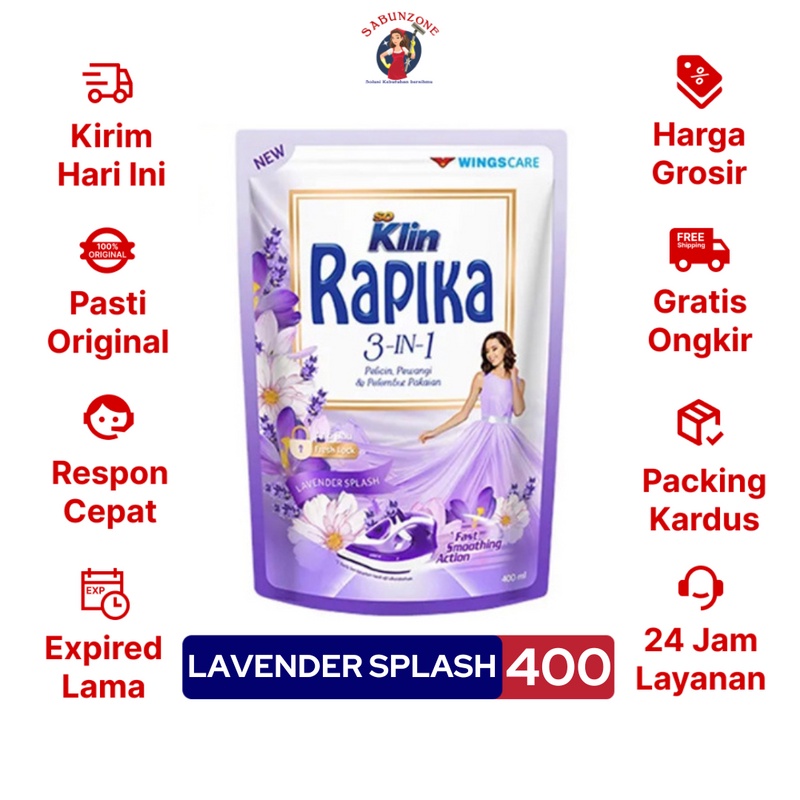 Jual Pelicin Pewangi Pakaian So Klin Rapika Lavender Splash 400 ml ...