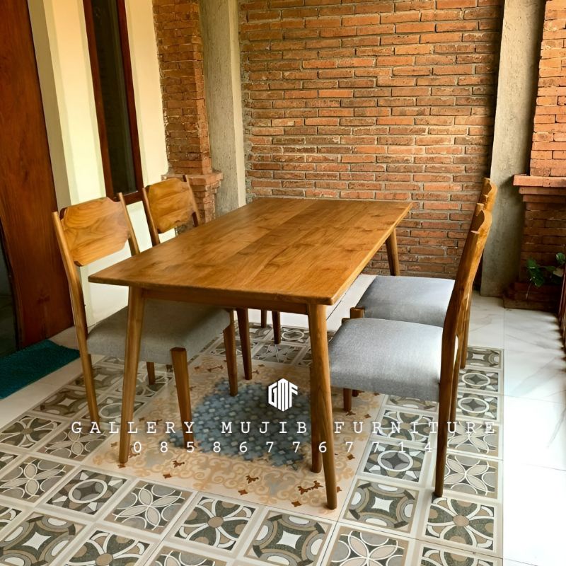 Jual set meja makan minimalis 4 kursi kayu jati meja makan modern | Shopee Indonesia