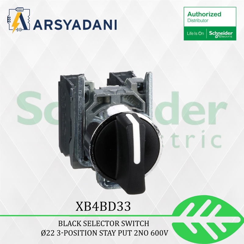 Jual XB4BD33 - Black selector switch Ø22 3-position stay put 2NO 600V ...