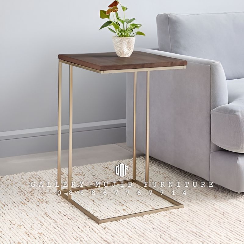 Jual coffee table minimalis kaki besi Sidetable teak coffee table kayu ...