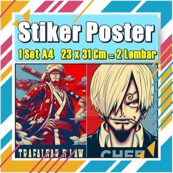 Jual Poster Stiker Label One Piece 3 Luppy zoro Brock sanji coper nami ...