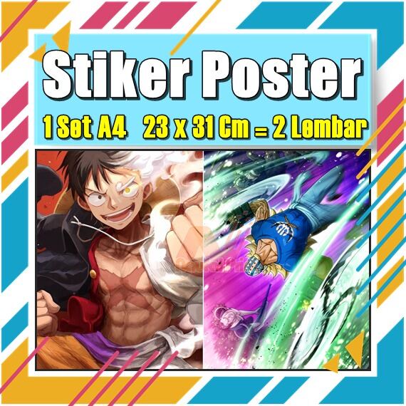 Jual Poster Stiker Label One Piece 3 Luppy Zoro Brock Sanji Coper Nami