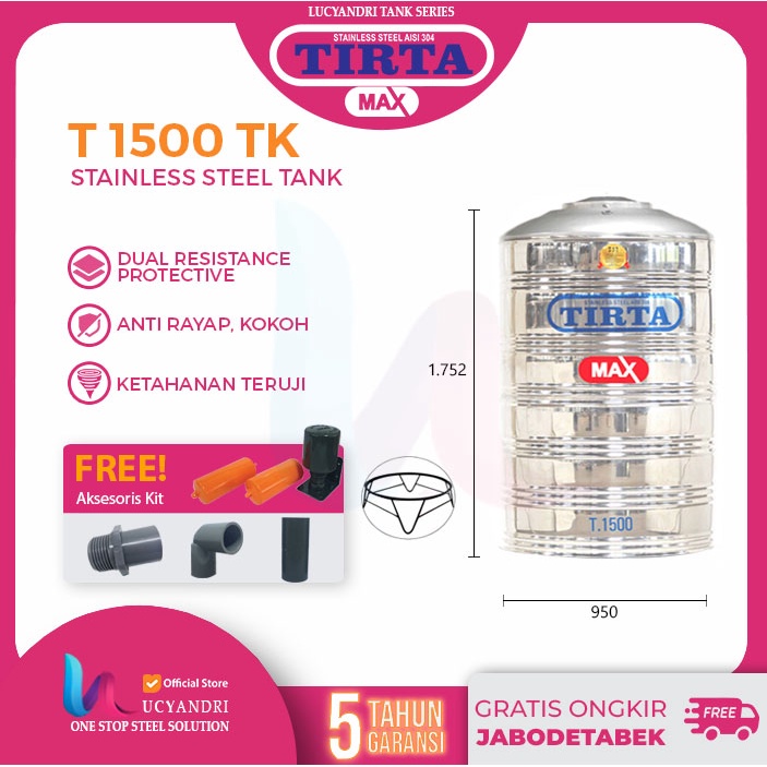 Jual Tirta T 1500 TK Tangki Air Stainless Steel Tandon Toren Air Original | Shopee Indonesia