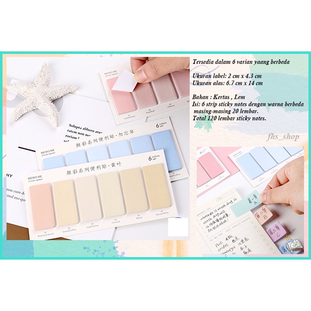 Jual 120 Lembar Sticky Note 6 Warna Pastel Index Label Pastel Stick ...