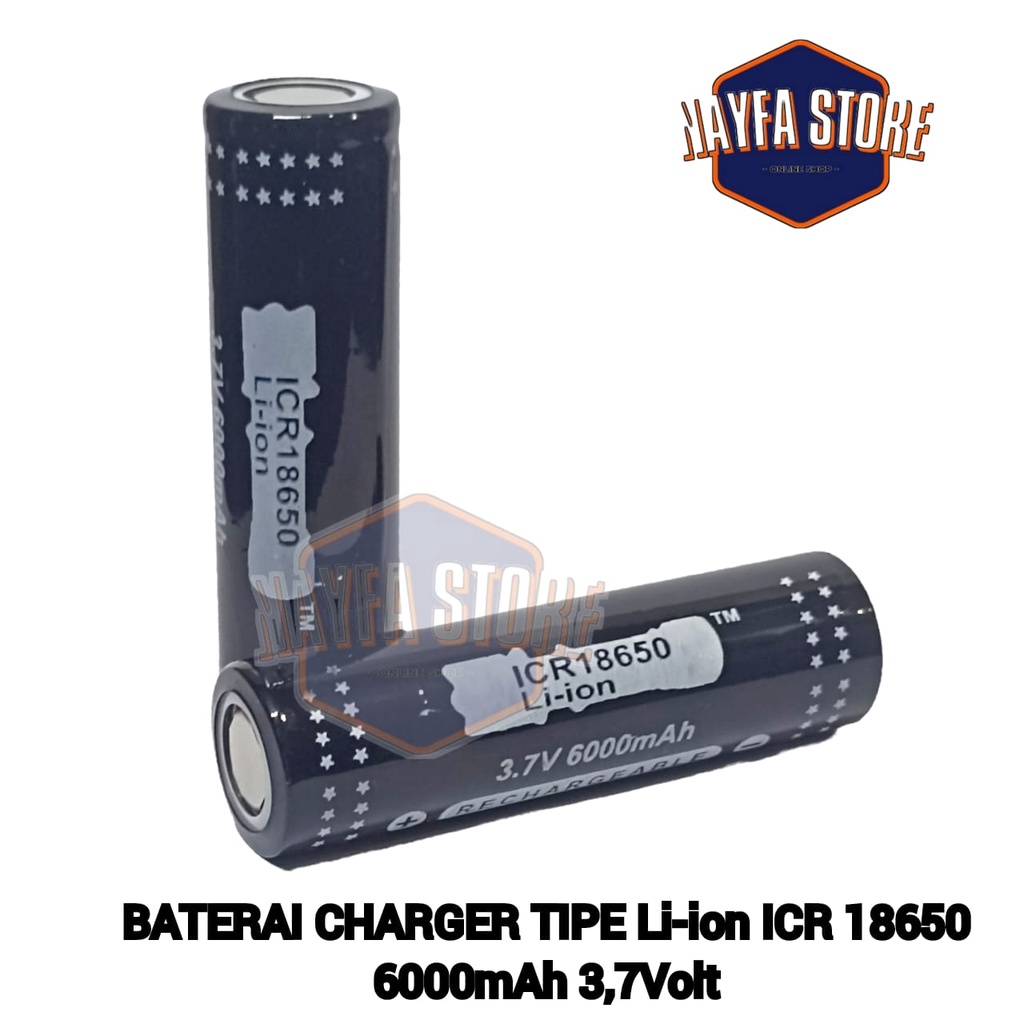 Jual Baterai Charger / Batre Cas / Batrai Isi Ulang Li-ion ICR 18650 6000mAh 3.7V Warna Hitam ...
