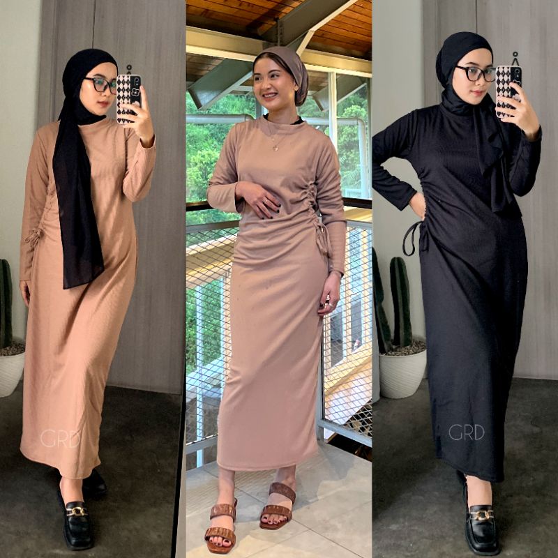 Jual TEBUS MURAH!! Selly Maxi Dress Serut Sampiang | Maxi Dress Spesial ...