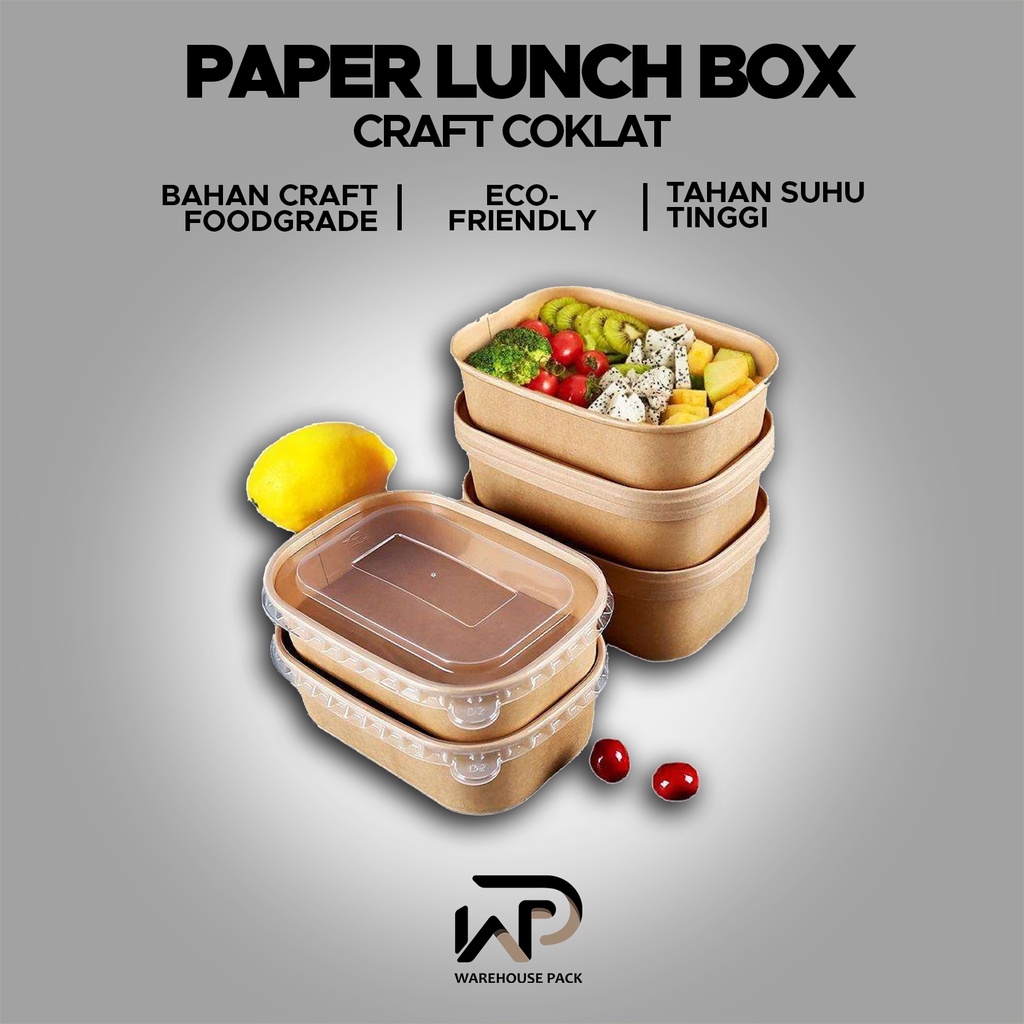 Jual Paper Lunch Box + Tutup | Kotak Makanan Kraft | Brown Paper Square ...