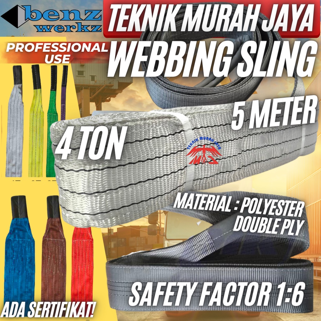 Jual BENZ Webbing Sling 4 Ton X 5 Meter Webing Lifting Belt Double Ply ...