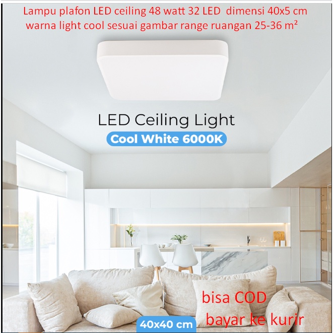 Jual Lampu plafon LED ceiling 48 watt 32 LED dimensi 40x5 cm warna ...