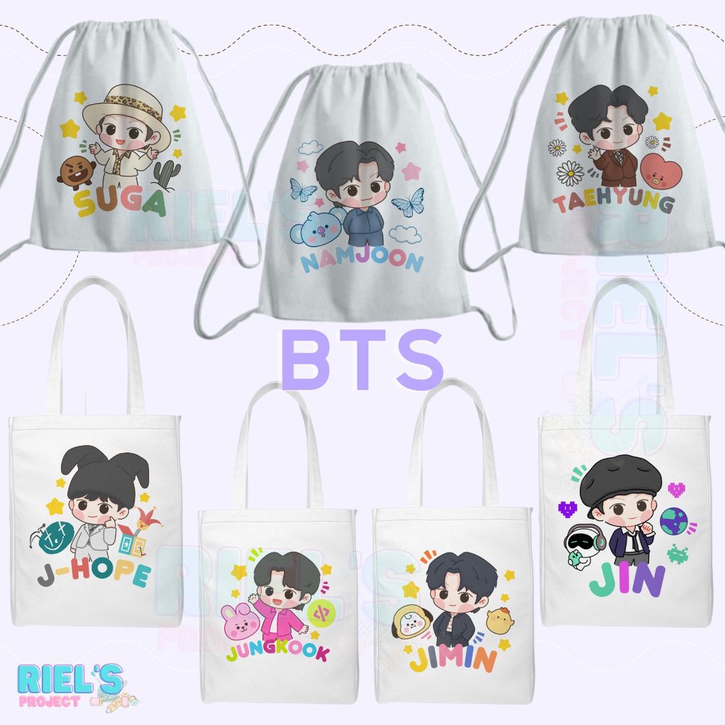 Jual Tote Bag String Bag BTS cute edition bahan canvas | Shopee Indonesia