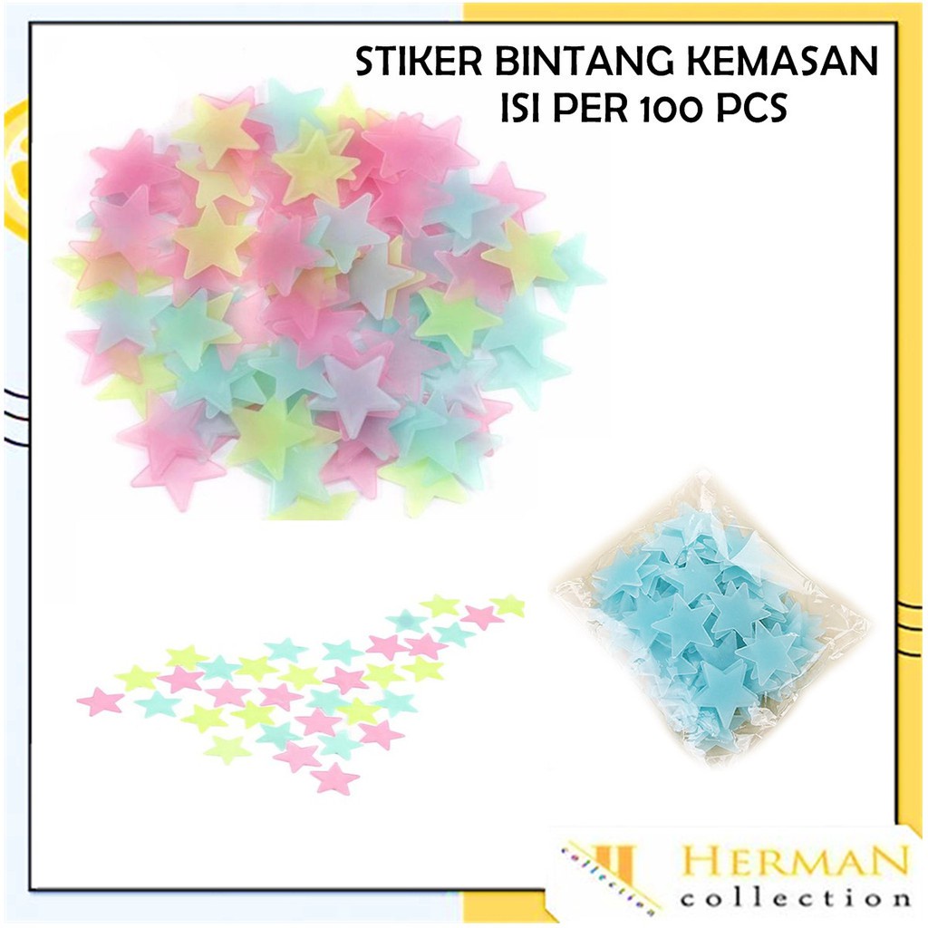 Jual HC Stiker Bintang Per 100pcs / Stiker Dinding / Glow In The Dark ...