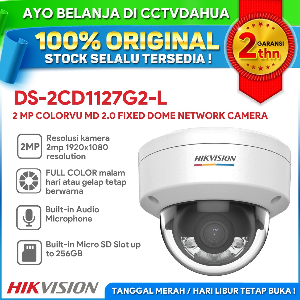 Jual HIKVISION DS-2CD1127G2-L 2MP COLORVU MD 2.0 FIXED DOME NETWORK CAMERA | Shopee Indonesia