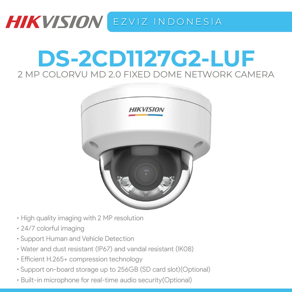 Jual HIKVISION DS-2CD1127G2-LUF 2MP COLORVU MD FIXED DOME NETWORK ...