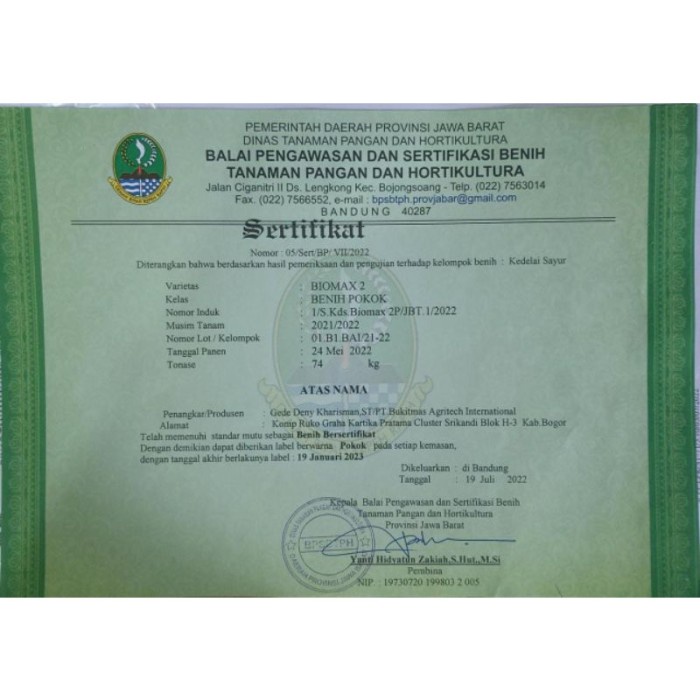 Jual Benih Edamame 1kg Bersertifikat/Berlabel Varietas Biomax 2 Tjap ...
