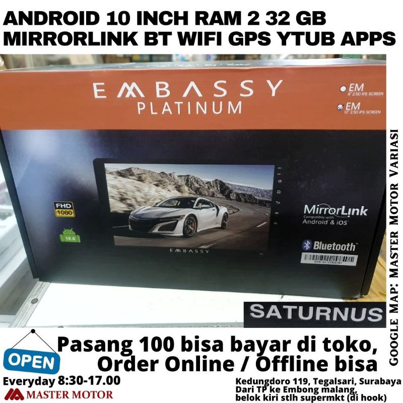 Jual Headunit Android Embassy Platinum SATURNUS 10" RAM 2/32GB Wifi GPS ...